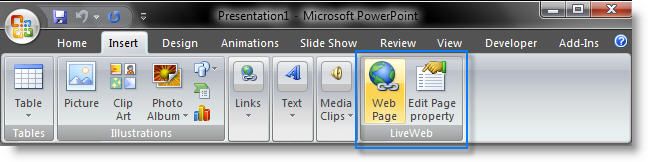ใส่หน้าเว็บในการแสดงภาพสไลด์ของ PowerPoint