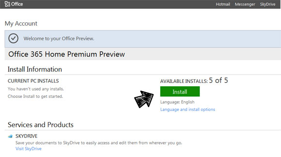 ติดตั้ง Office 15 [ตัวอย่าง] ในสภาพแวดล้อมเสมือน