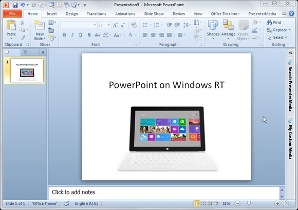 MS Office กับ PowerPoint สำหรับ Windows RT