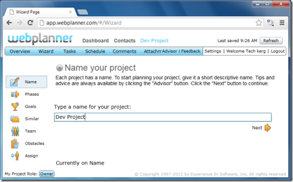 프로젝트 관리 및 Gantt 차트 지원으로 Webplanner를 이용하여 작업을 할당