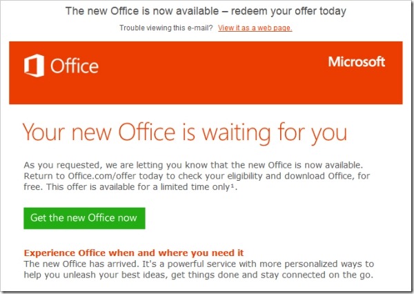 ตอนนี้คุณสามารถแลก Office 2013 อัพเกรดฟรีของคุณ