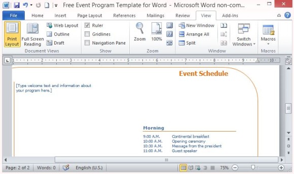 Plantilla Gratis Programa de eventos Para Word
