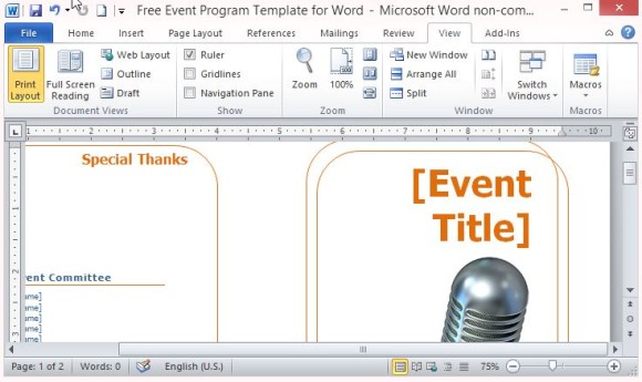 Plantilla Gratis Programa de eventos Para Word