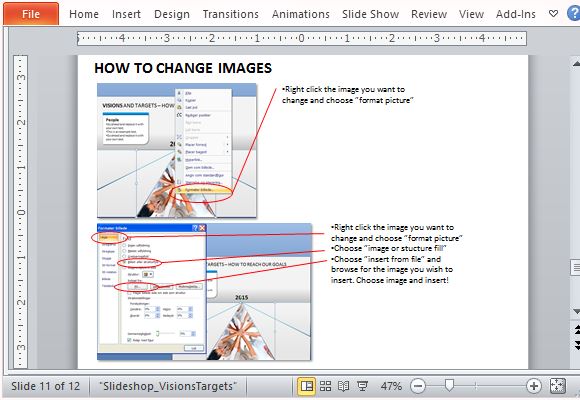 파워 포인트에 대한 비전과 목표는 템플릿