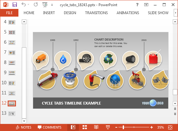 Proses animasi Template Timeline PowerPoint