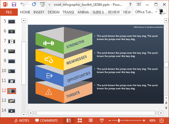 แม่แบบการวิเคราะห์จุดแข็งจุดอ่อนโอกาสเคลื่อนไหวสำหรับ PowerPoint