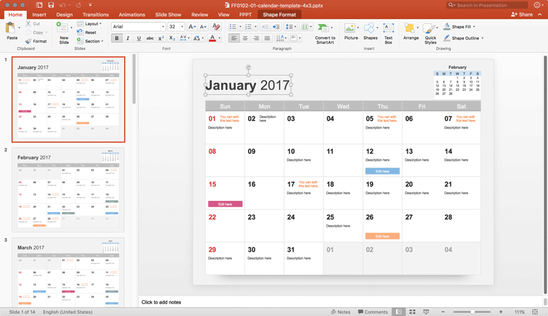 Bezpłatny kalendarz 2017 Template for PowerPoint